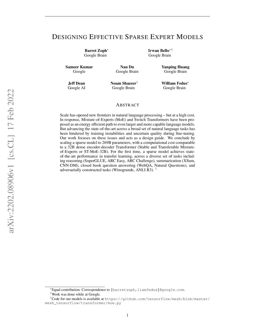 Designing Effective Sparse Expert Models | DeepAI Designing Effective Sparse Expert Models | DeepAI