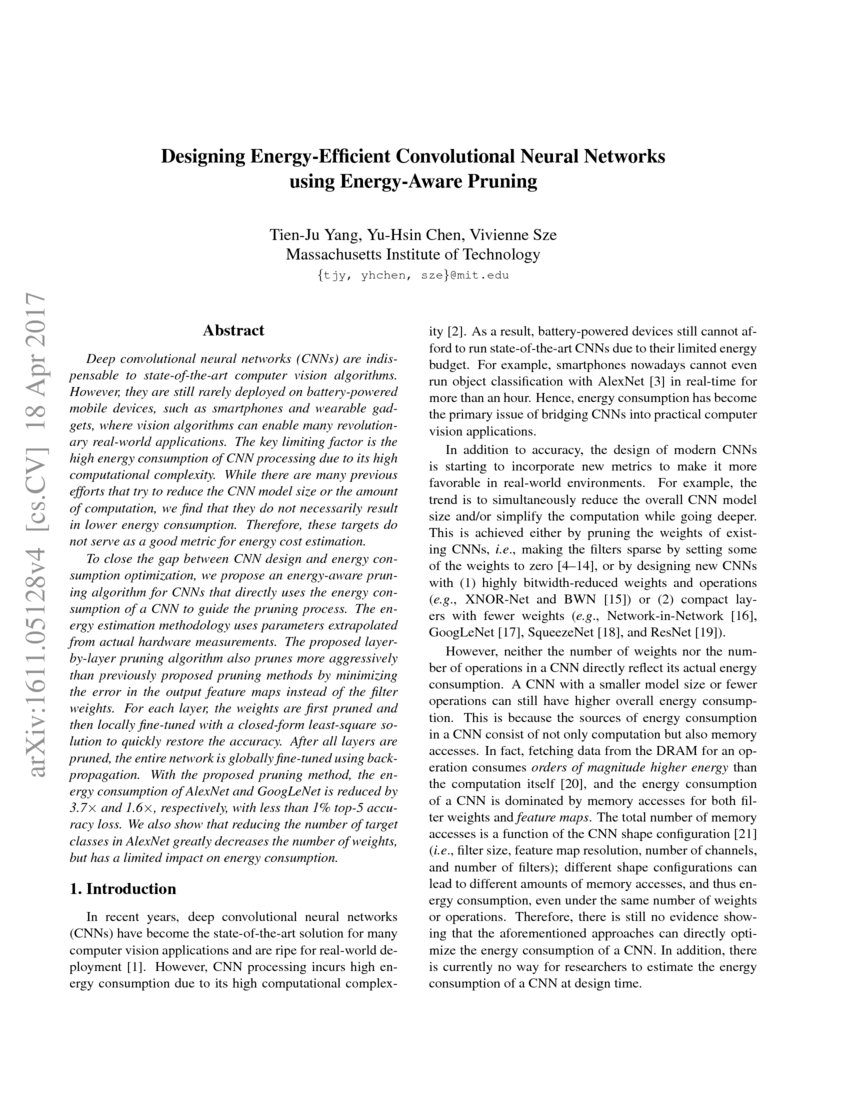 Designing Energy Efficient Convolutional Neural Networks Using Energy Aware Pruning Deepai