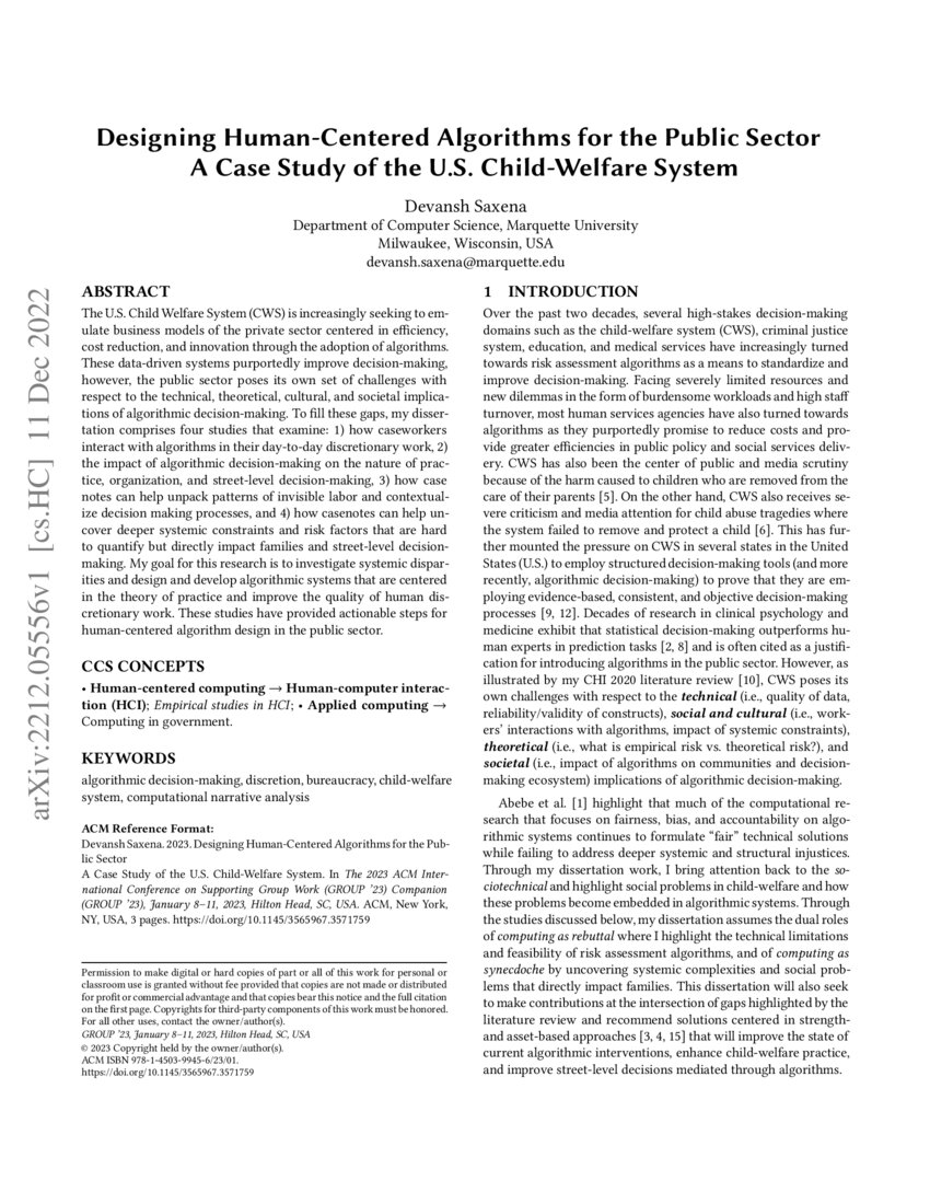 Designing Human-Centered Algorithms for the Public Sector: A Case Study ...