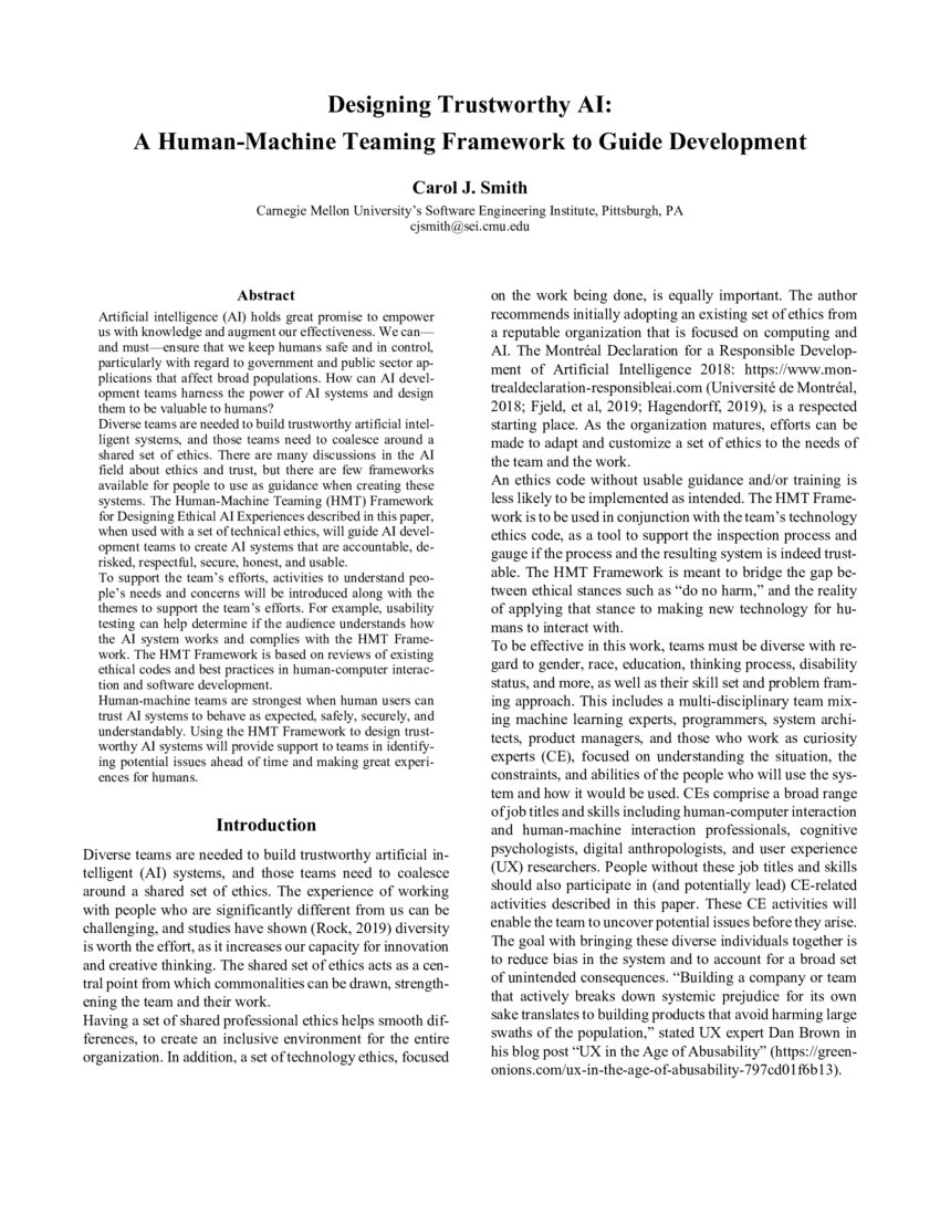 Designing Trustworthy AI: A Human-Machine Teaming Framework to Guide ...