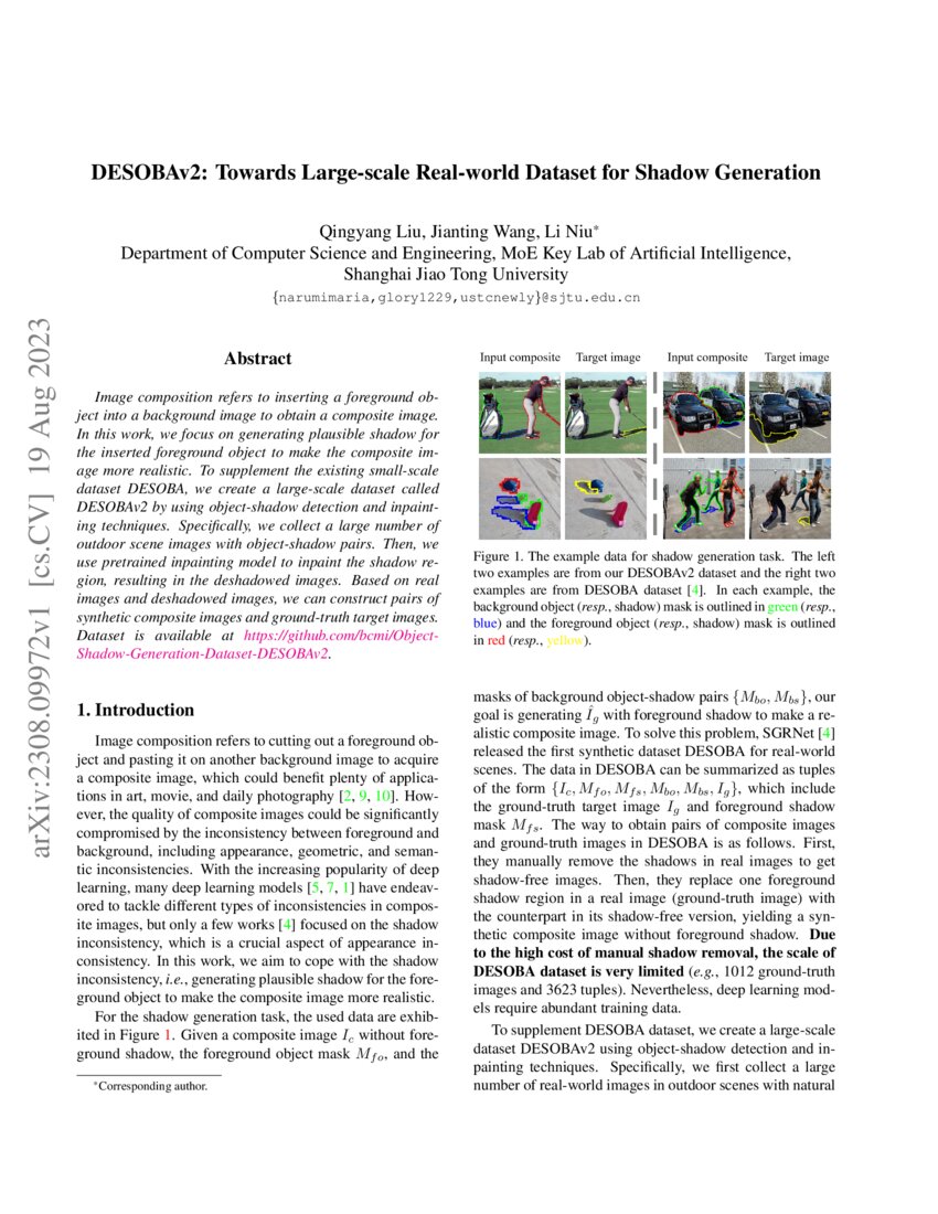 Desobav2 Towards Large Scale Real World Dataset For Shadow Generation