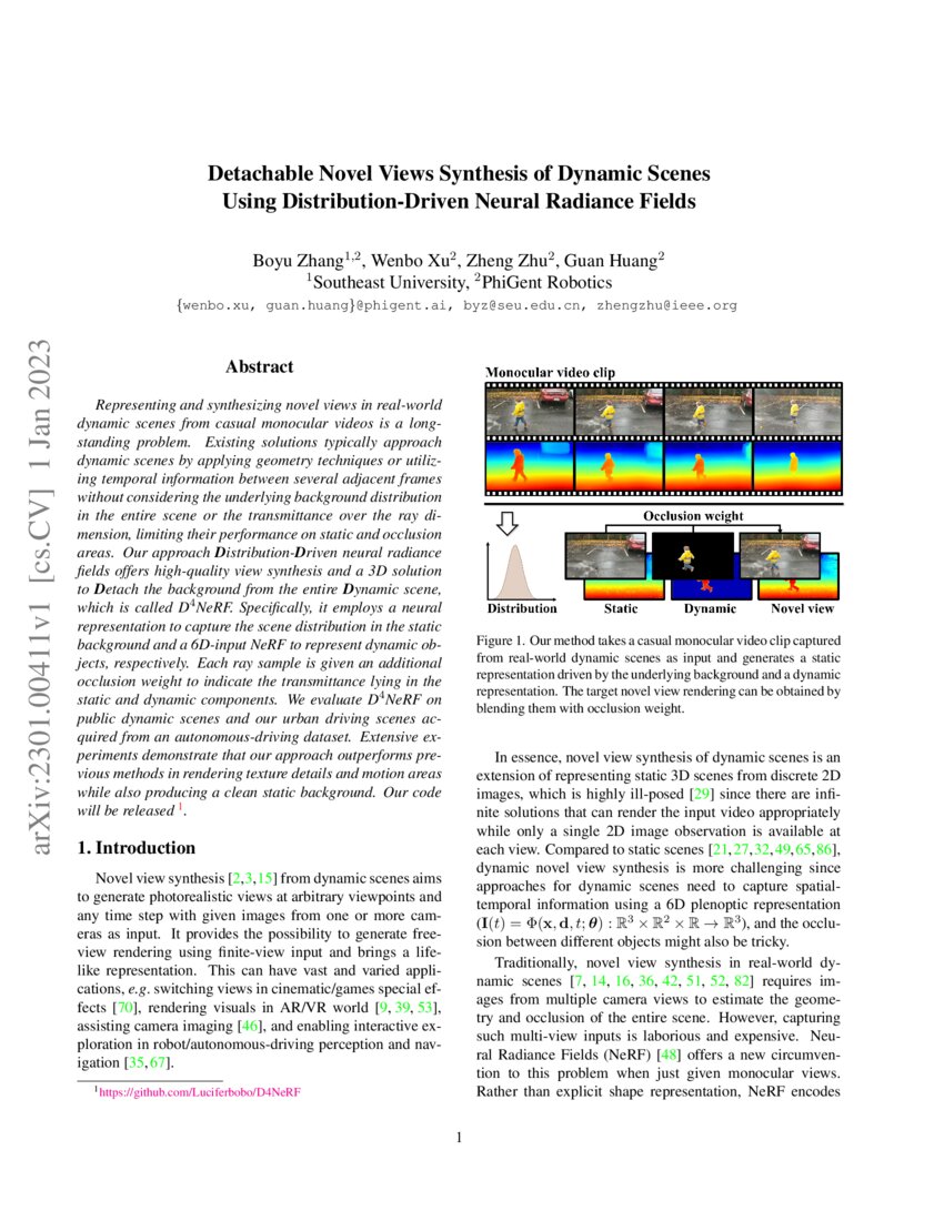 Detachable Novel Views Synthesis of Dynamic Scenes Using Distribution-Driven Neural Radiance ...