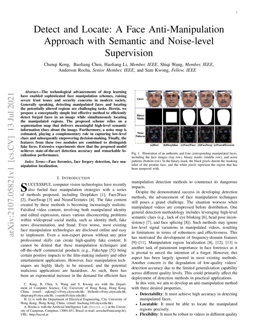 Detect and Locate: A Face Anti-Manipulation Approach with Semantic and Noise-level Supervision ...