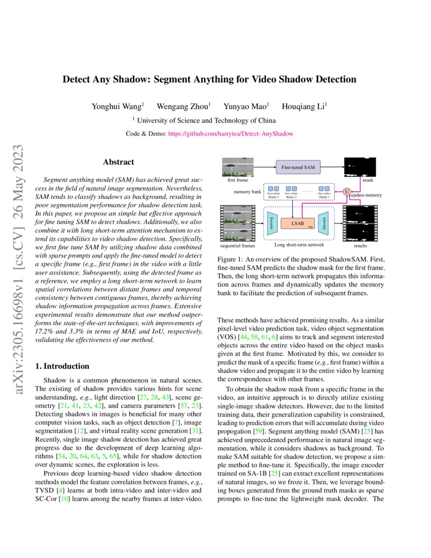 Detect Any Shadow: Segment Anything for Video Shadow Detection | DeepAI