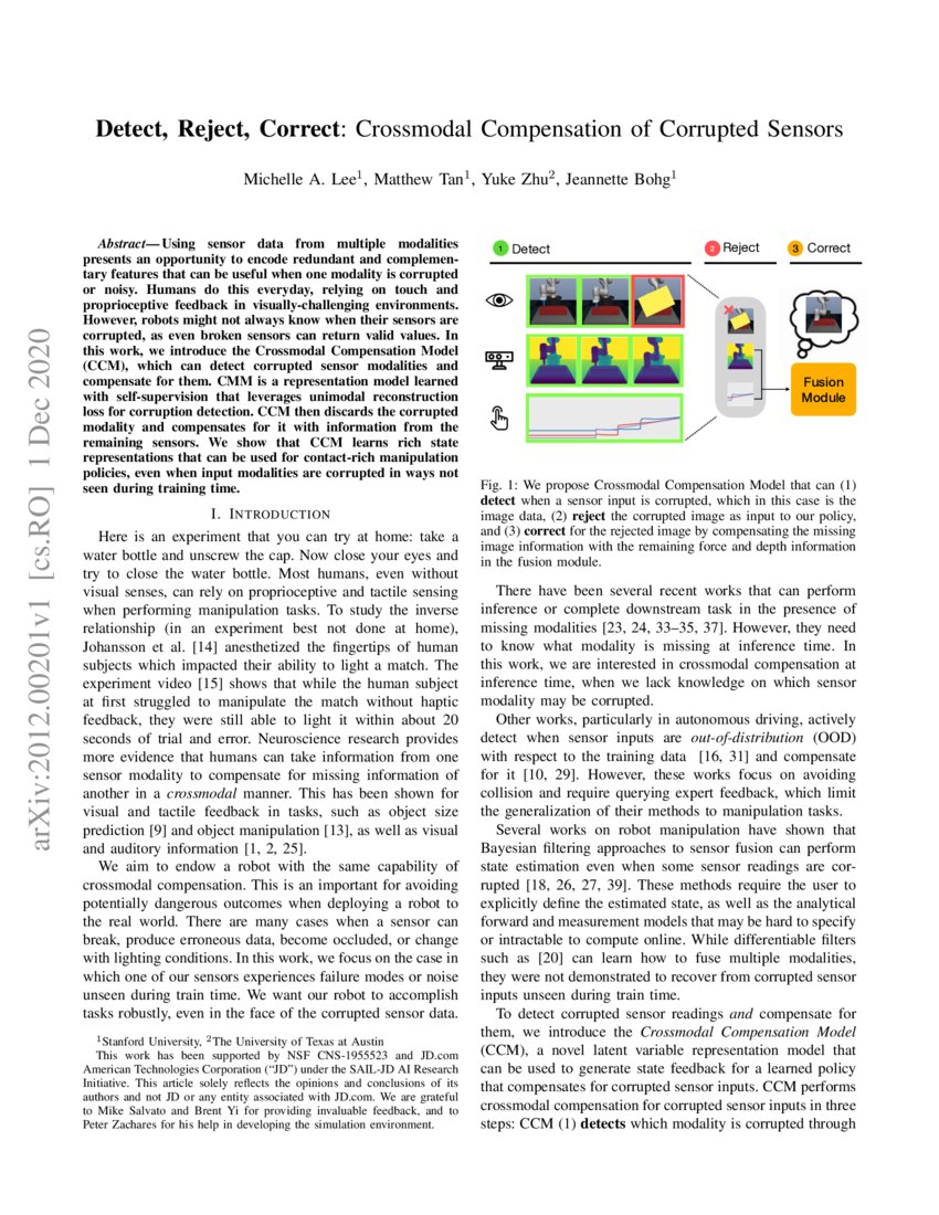 Detect, Reject, Correct: Crossmodal Compensation of Corrupted Sensors ...