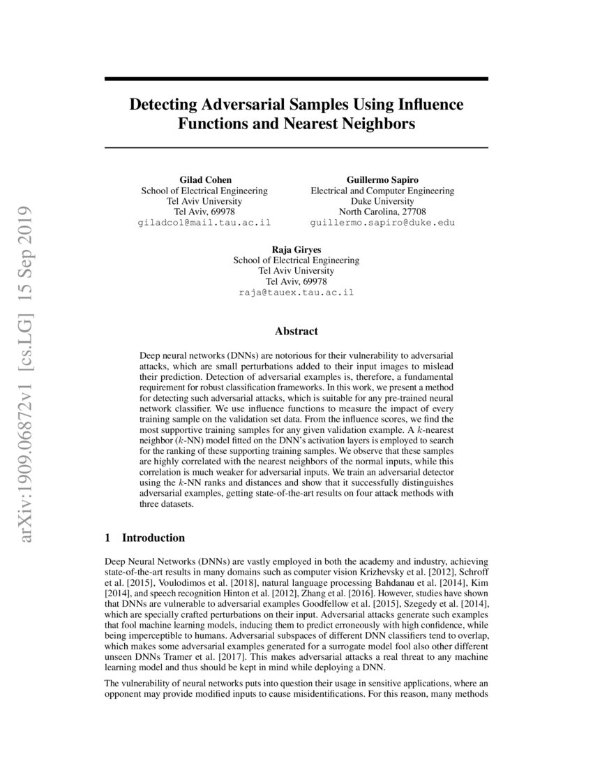Detecting Adversarial Samples Using Influence Functions And Nearest Neighbors Deepai