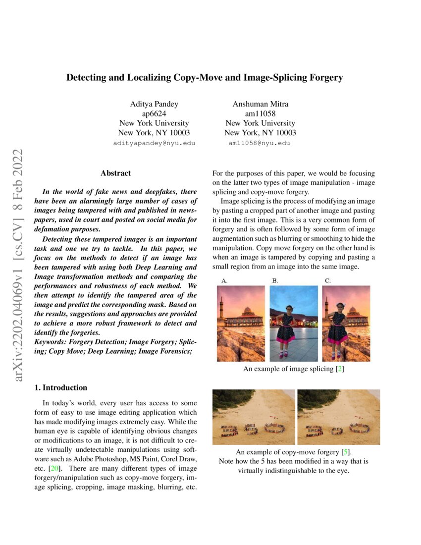 Detecting and Localizing Copy-Move and Image-Splicing Forgery | DeepAI