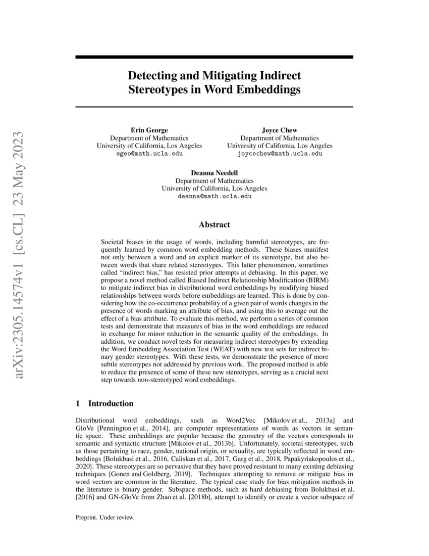 Detecting And Mitigating Indirect Stereotypes In Word Embeddings Deepai