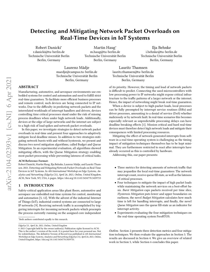 Detecting And Mitigating Network Packet Overloads On Real Time Devices In Iot Systems Deepai
