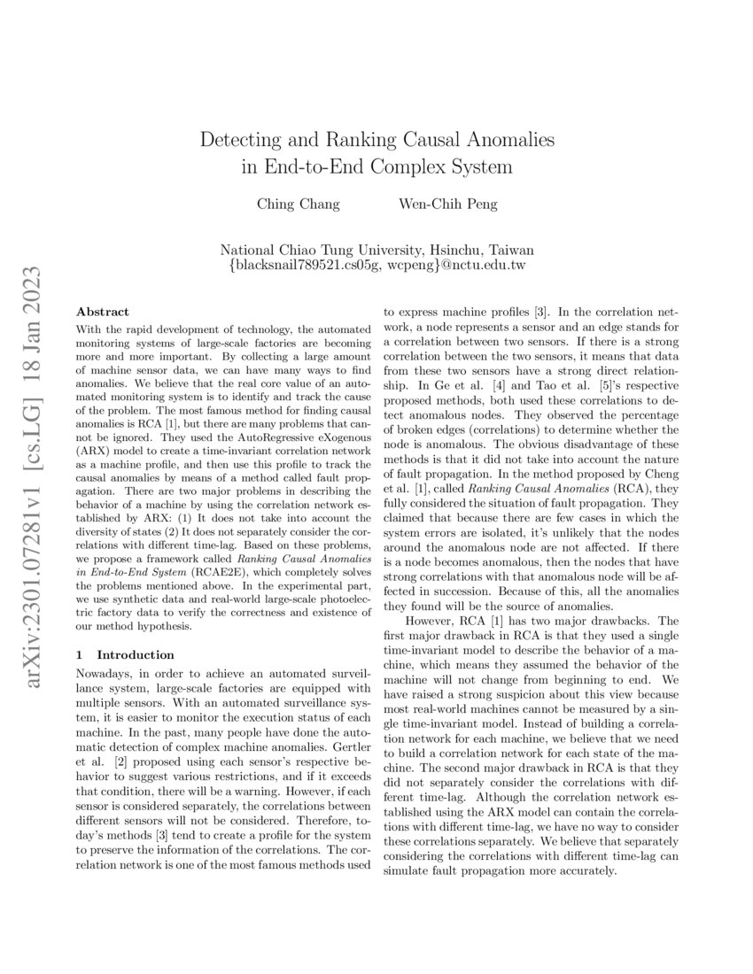 Detecting and Ranking Causal Anomalies in End-to-End Complex System | DeepAI