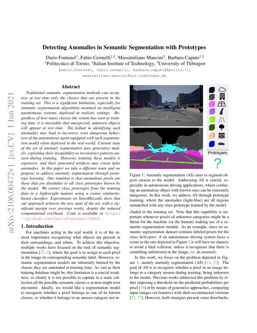 Detecting Anomalies In Semantic Segmentation With Prototypes Deepai