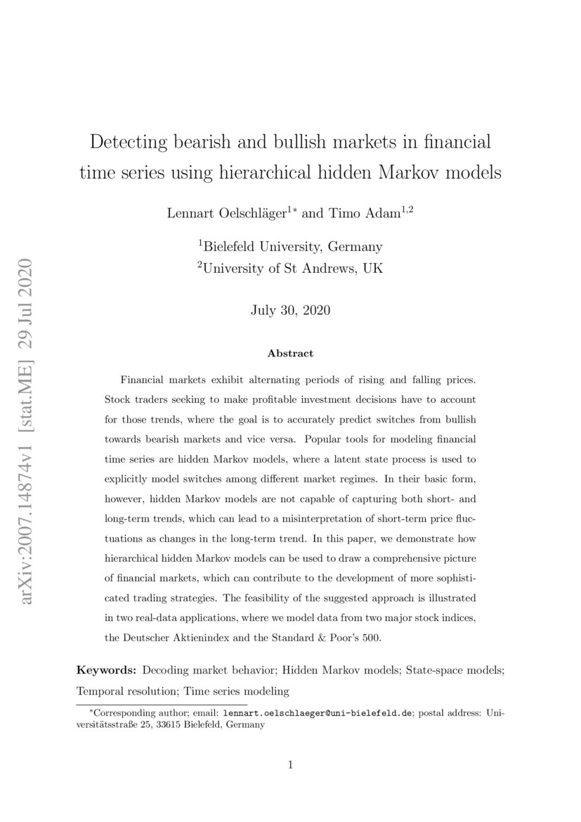 Detecting bearish and bullish markets in financial time series using hierarchical hidden Markov ...