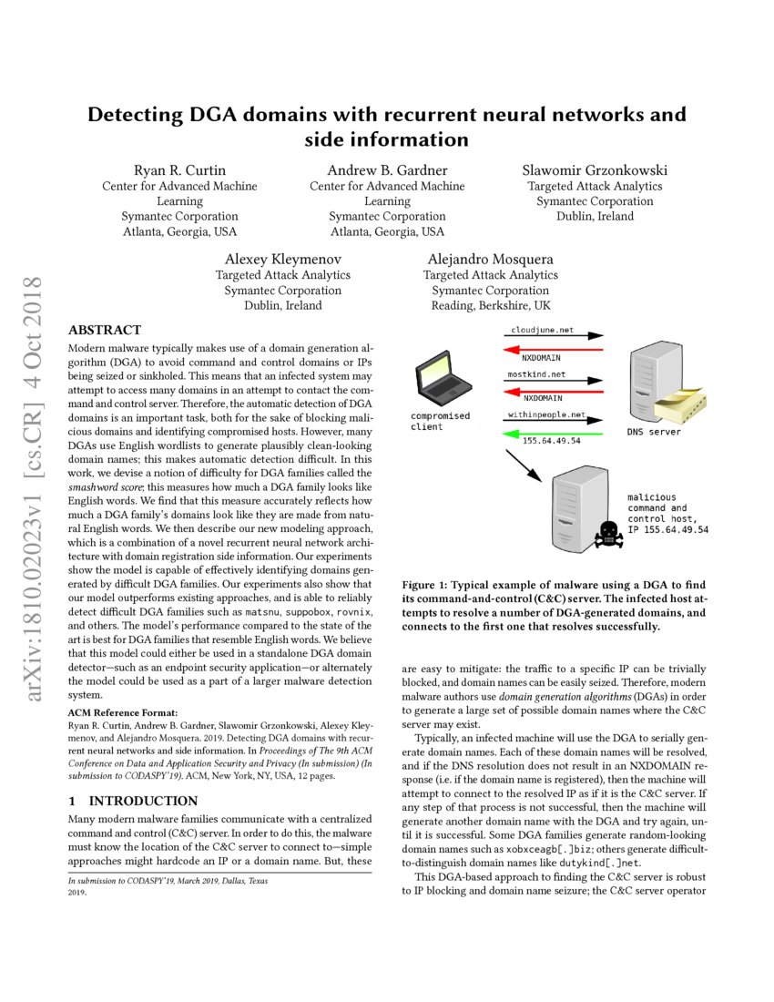 Detecting Dga Domains With Recurrent Neural Networks And Side Information Deepai 