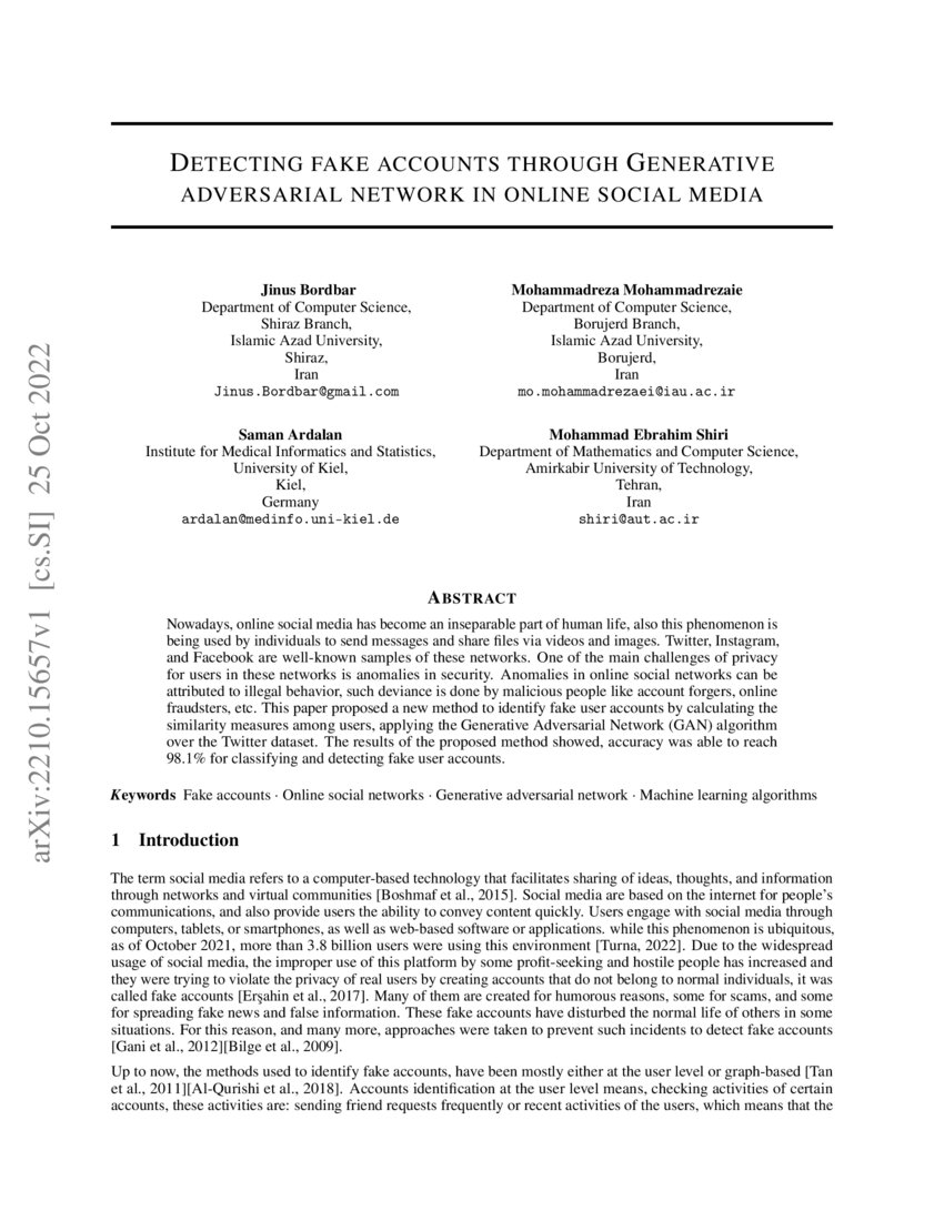 Detecting Fake Accounts Through Generative Adversarial Network In Online Social Media Deepai