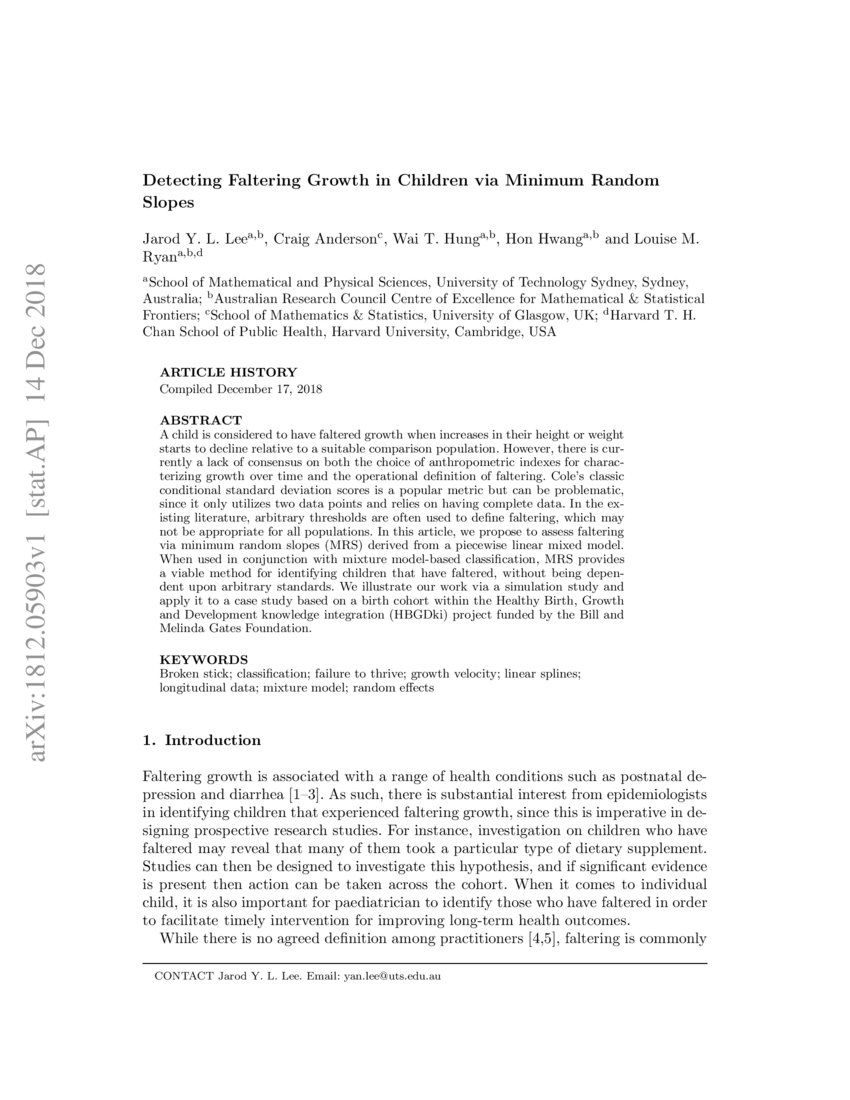 Detecting Faltering Growth in Children via Minimum Random Slopes | DeepAI
