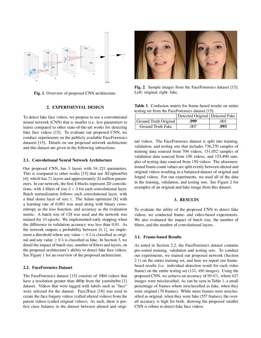 Detecting Forged Facial Videos using convolutional neural network | DeepAI