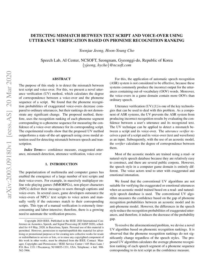 Detecting Mismatch between Text Script and Voice-over Using Utterance Verification Based on ...