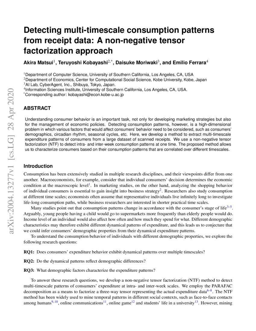 Detecting Multi Timescale Consumption Patterns From Receipt Data A Non Negative Tensor