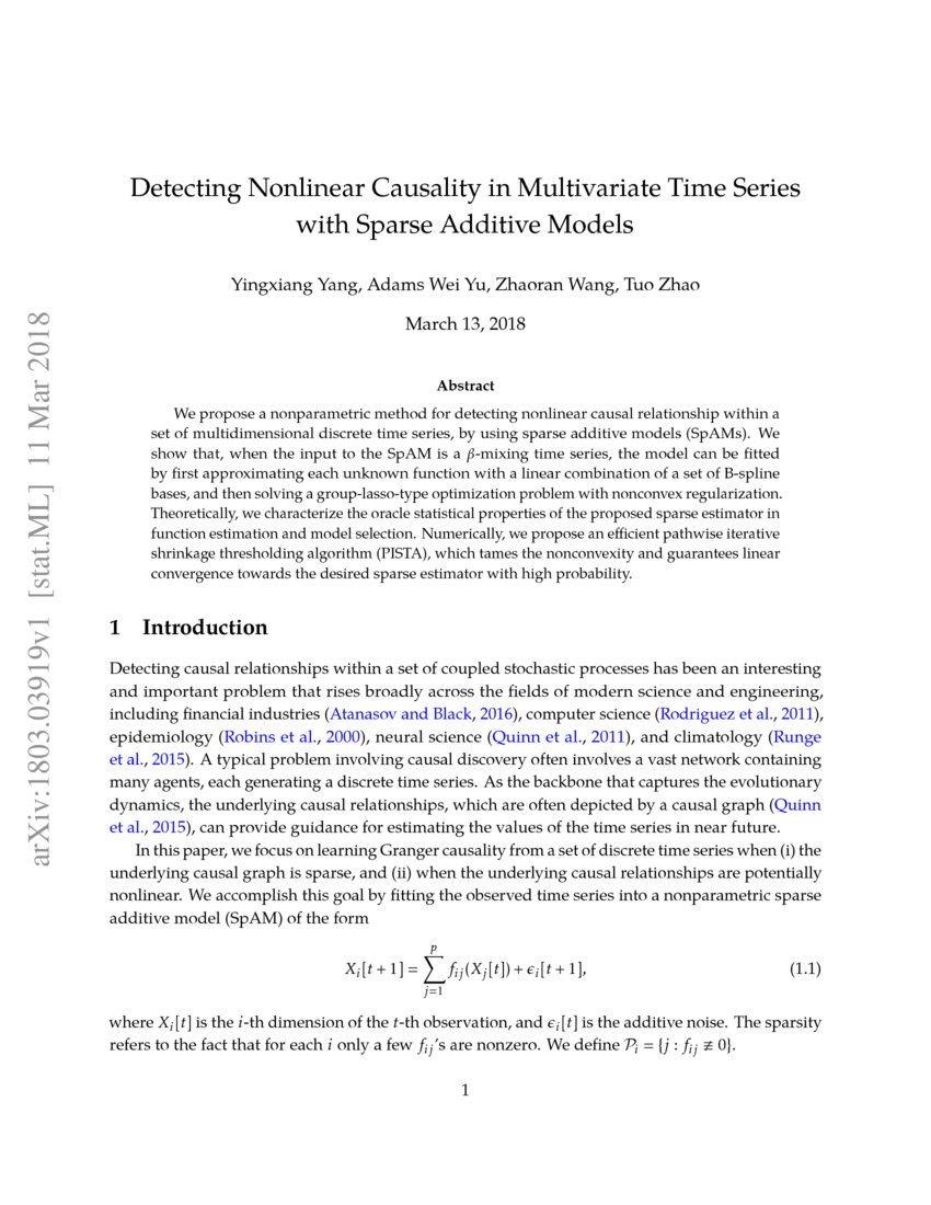 Detecting Nonlinear Causality In Multivariate Time Series With Sparse Additive Models Deepai