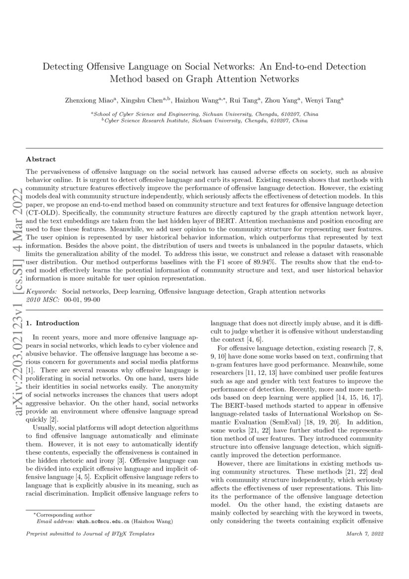 Detecting Offensive Language on Social Networks: An End-to-end ...