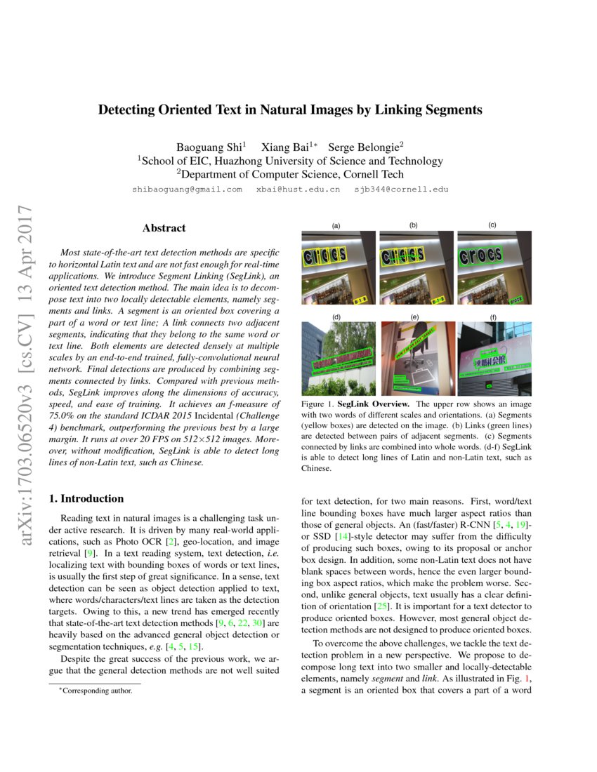 Detecting Oriented Text In Natural Images By Linking Segments Deepai 4817