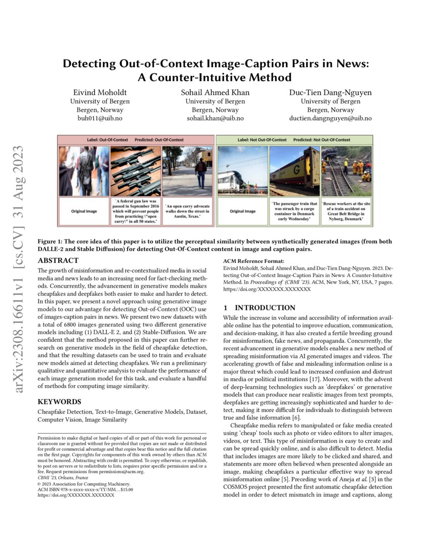 Detecting Out Of Context Image Caption Pairs In News A Counter Intuitive Method Deepai