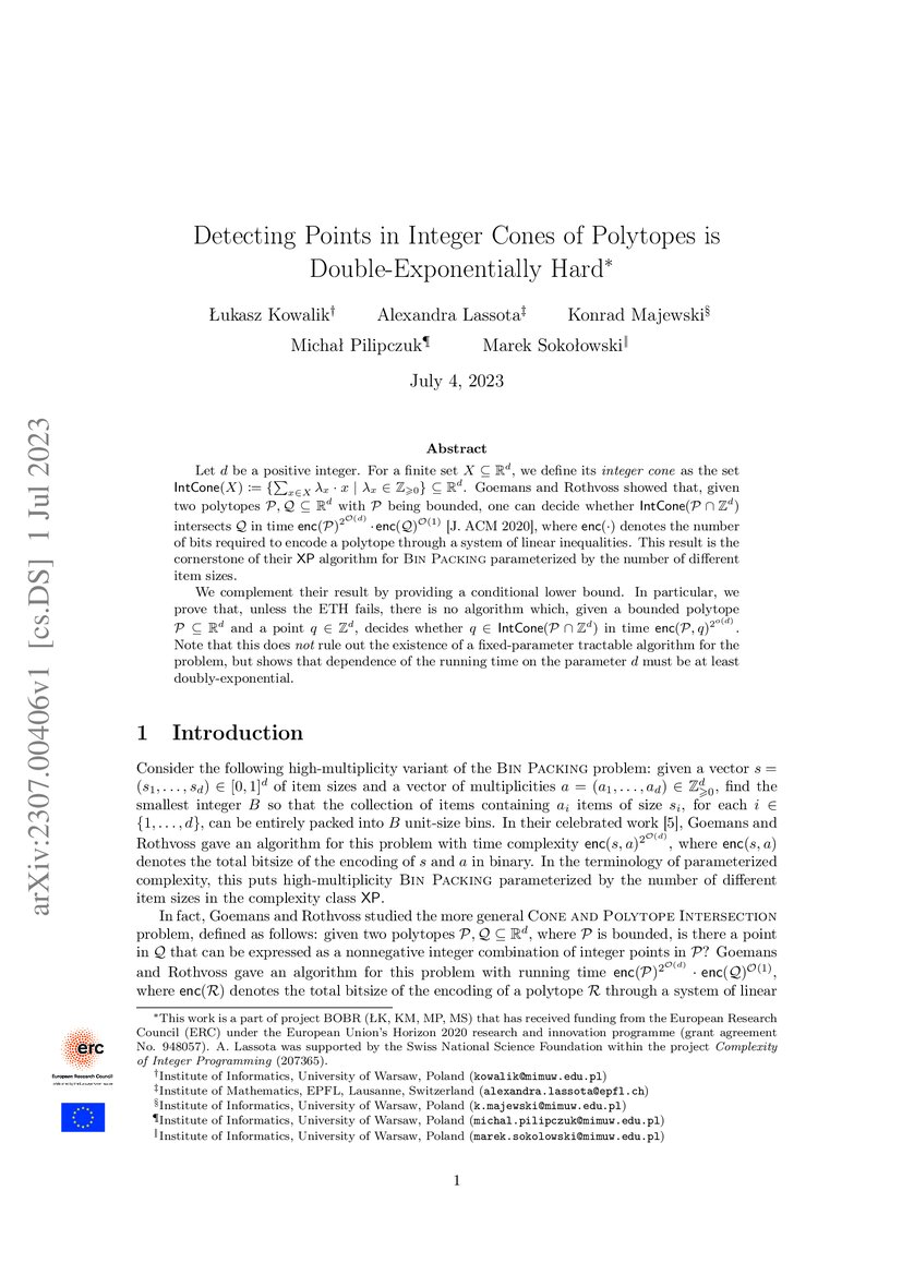 Detecting Points in Integer Cones of Polytopes is Double-Exponentially Hard | DeepAI