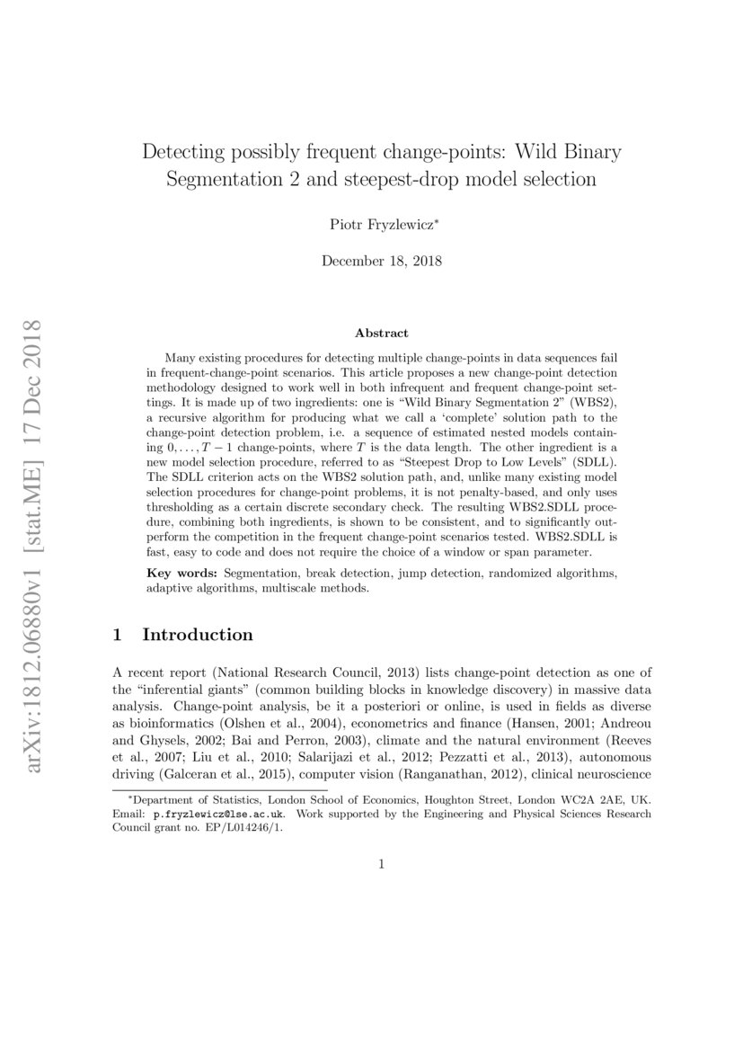 Detecting possibly frequent change-points: Wild Binary Segmentation 2 and steepest-drop model ...