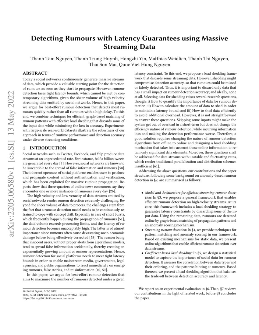 Detecting Rumours with Latency Guarantees using Massive Streaming Data | DeepAI