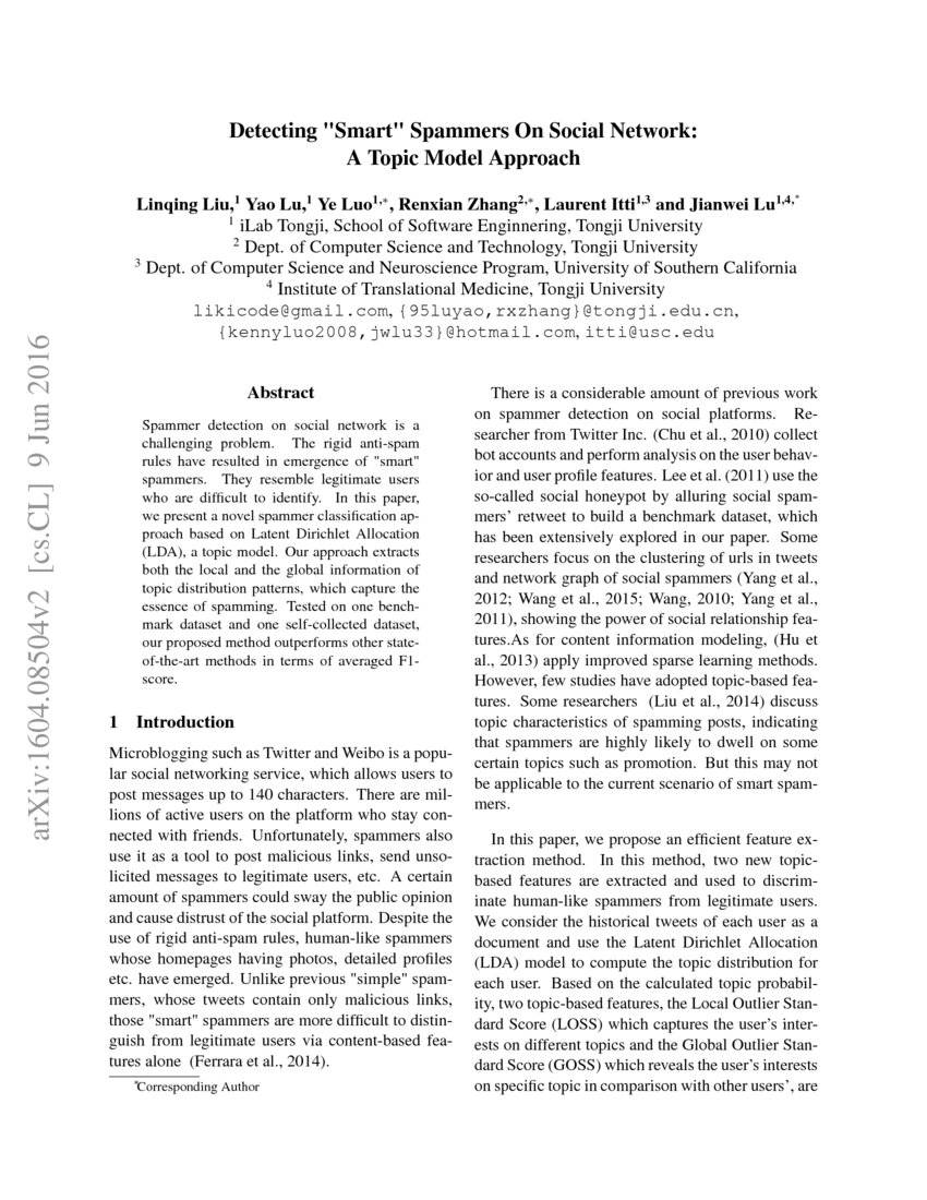 Detecting Smart Spammers On Social Network A Topic Model Approach