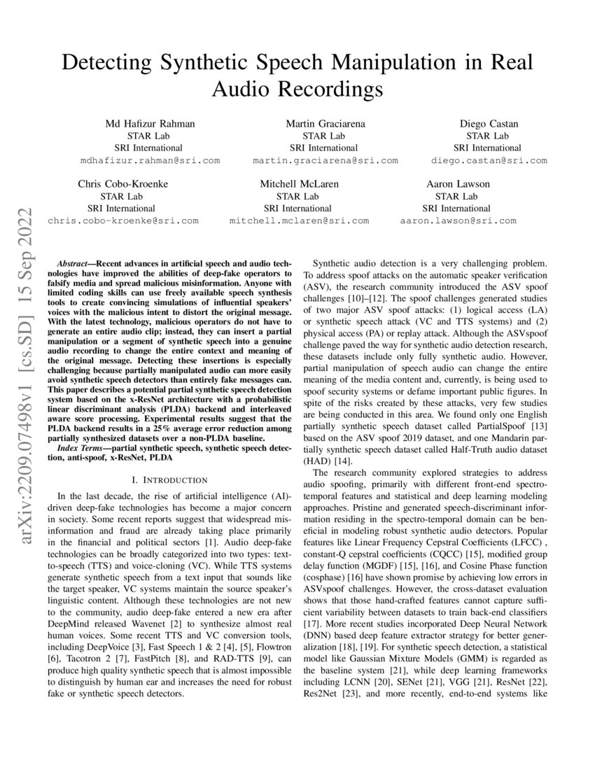 Detecting Synthetic Speech Manipulation in Real Audio Recordings | DeepAI