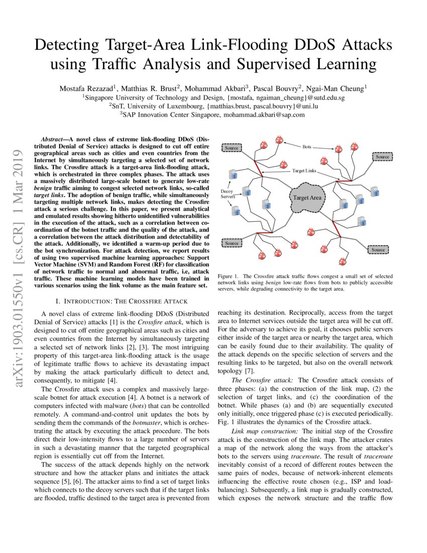 Detecting Target-Area Link-Flooding DDoS Attacks using Traffic Analysis and Supervised Learning ...