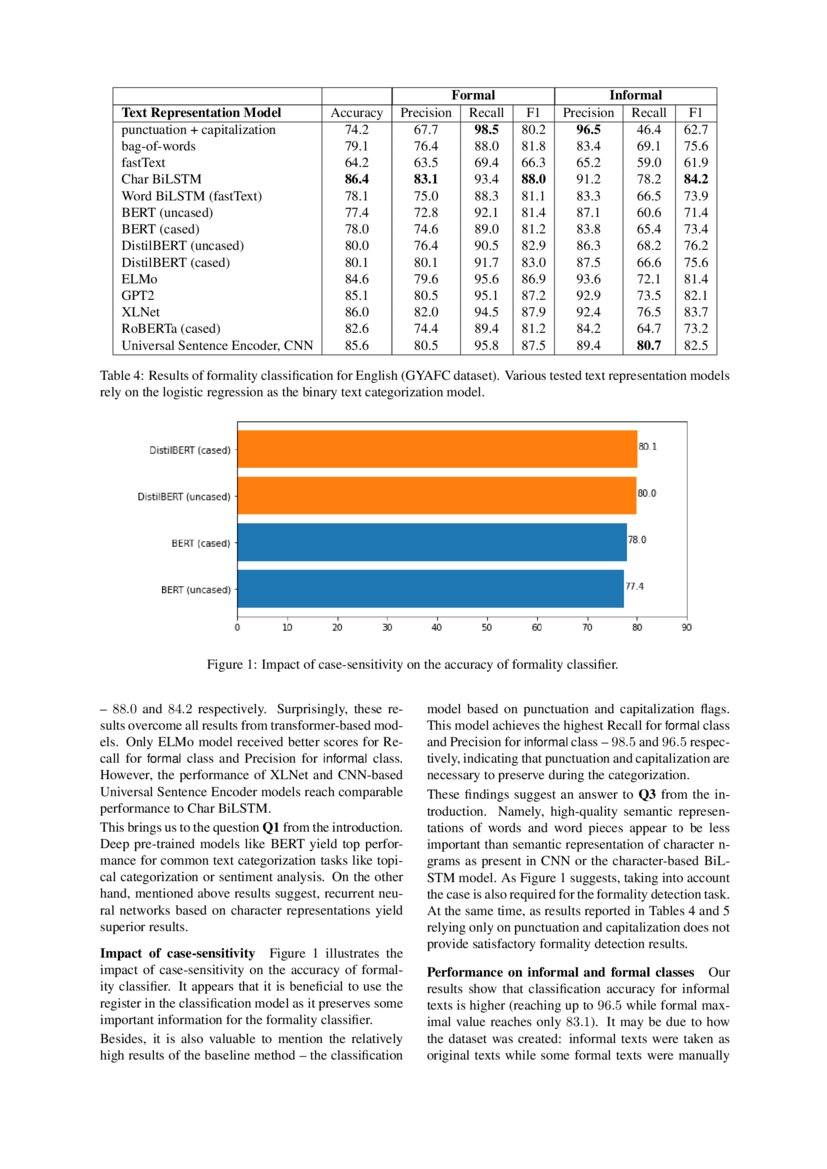 Detecting Text Formality: A Study of Text Classification Approaches | DeepAI