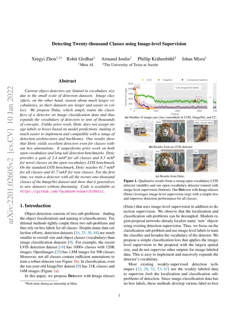 Detecting Twenty Thousand Classes Using Image Level Supervision Deepai