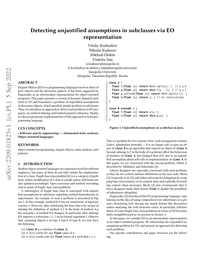 Detecting Unjustified Assumptions In Subclasses Via Elegant Objects Representation Deepai 