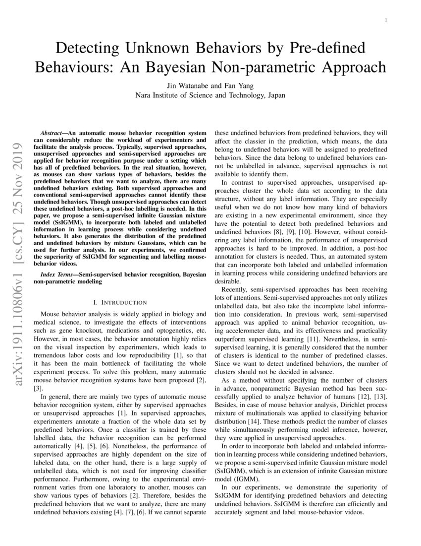 Detecting Unknown Behaviors by Pre-defined Behaviours: An Bayesian Non-parametric Approach | DeepAI