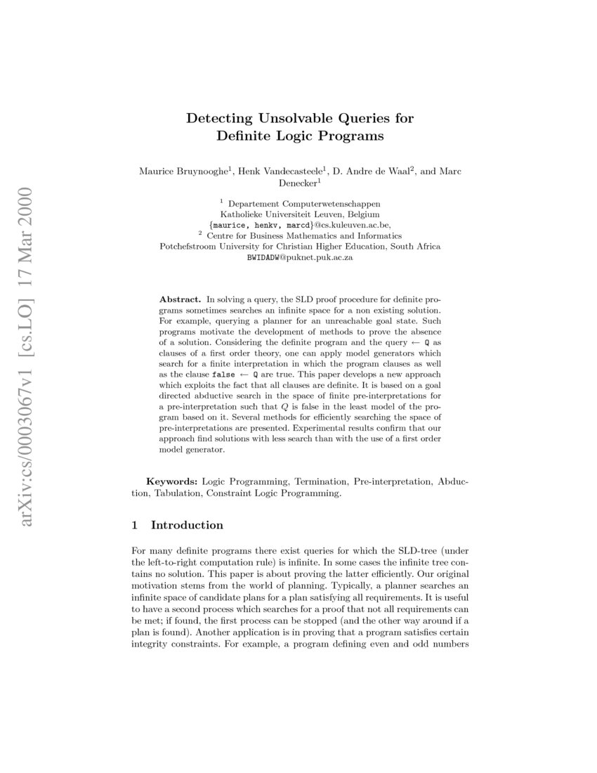 Detecting Unsolvable Queries For Definite Logic Programs Deepai 