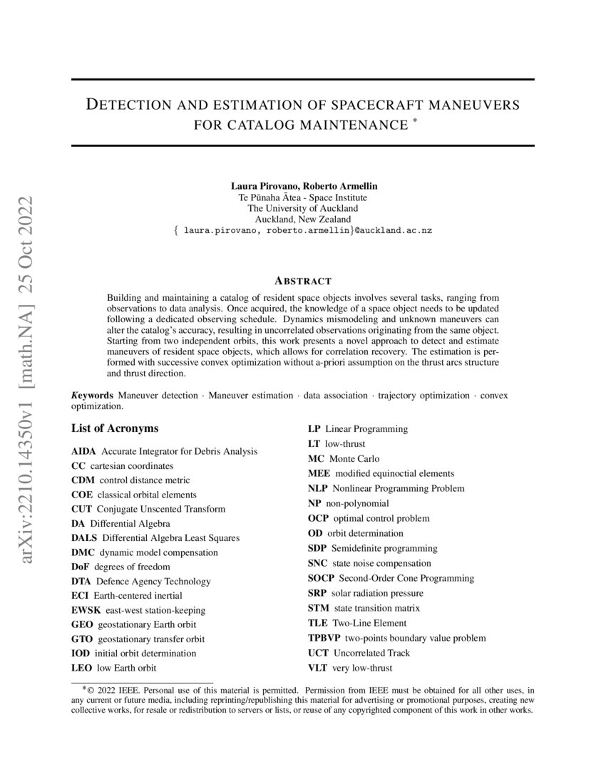 Detection And Estimation Of Spacecraft Maneuvers For Catalog Maintenance Deepai