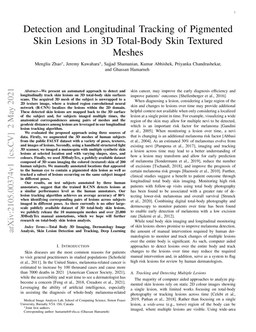 Detection and Longitudinal Tracking of Pigmented Skin Lesions in 3D ...