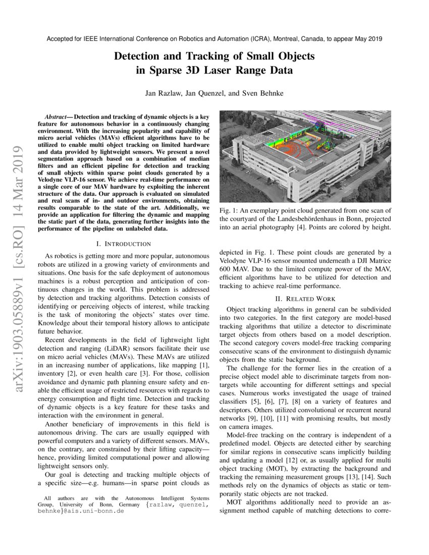 Detection And Tracking Of Small Objects In Sparse 3d Laser Range Data Deepai