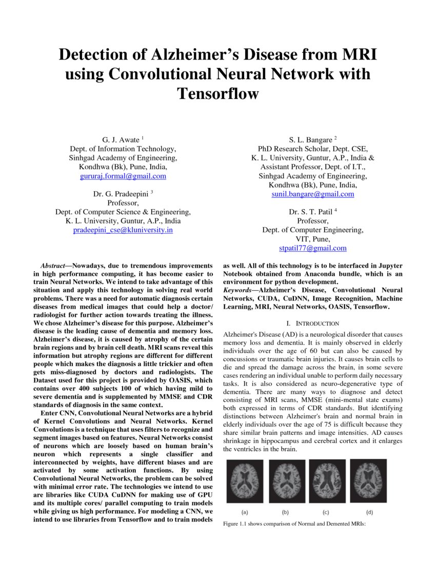 Detection of Alzheimers Disease from MRI using Convolutional Neural Network with Tensorflow | DeepAI