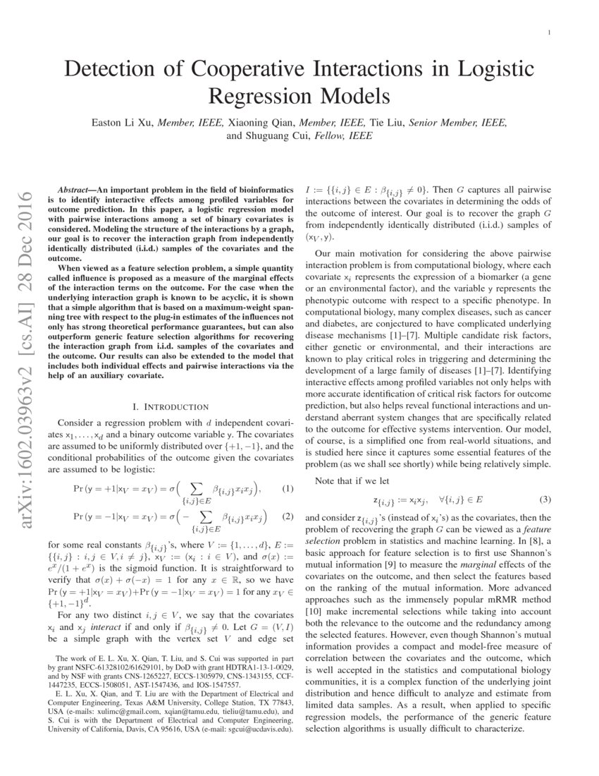 Detection of Cooperative Interactions in Logistic Regression Models ...