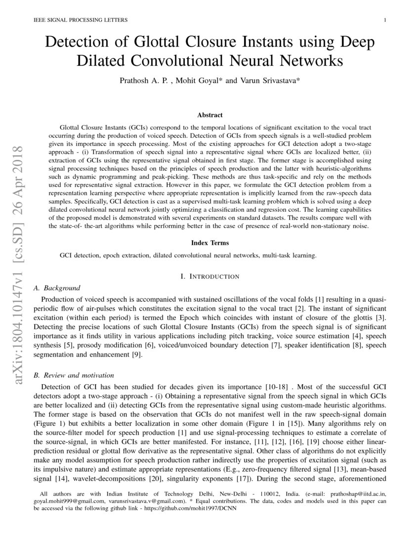 Detection Of Glottal Closure Instants Using Deep Dilated Convolutional Neural Networks Deepai