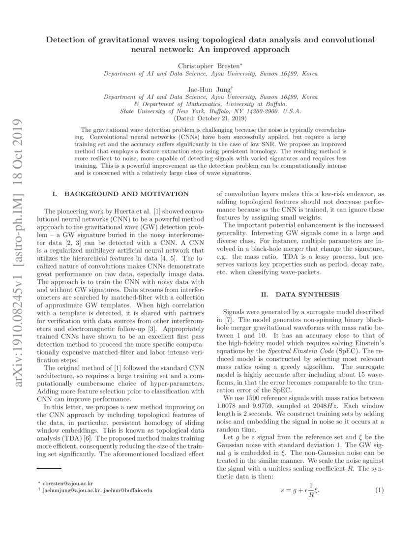 Detection Of Gravitational Waves Using Topological Data Analysis And Convolutional Neural