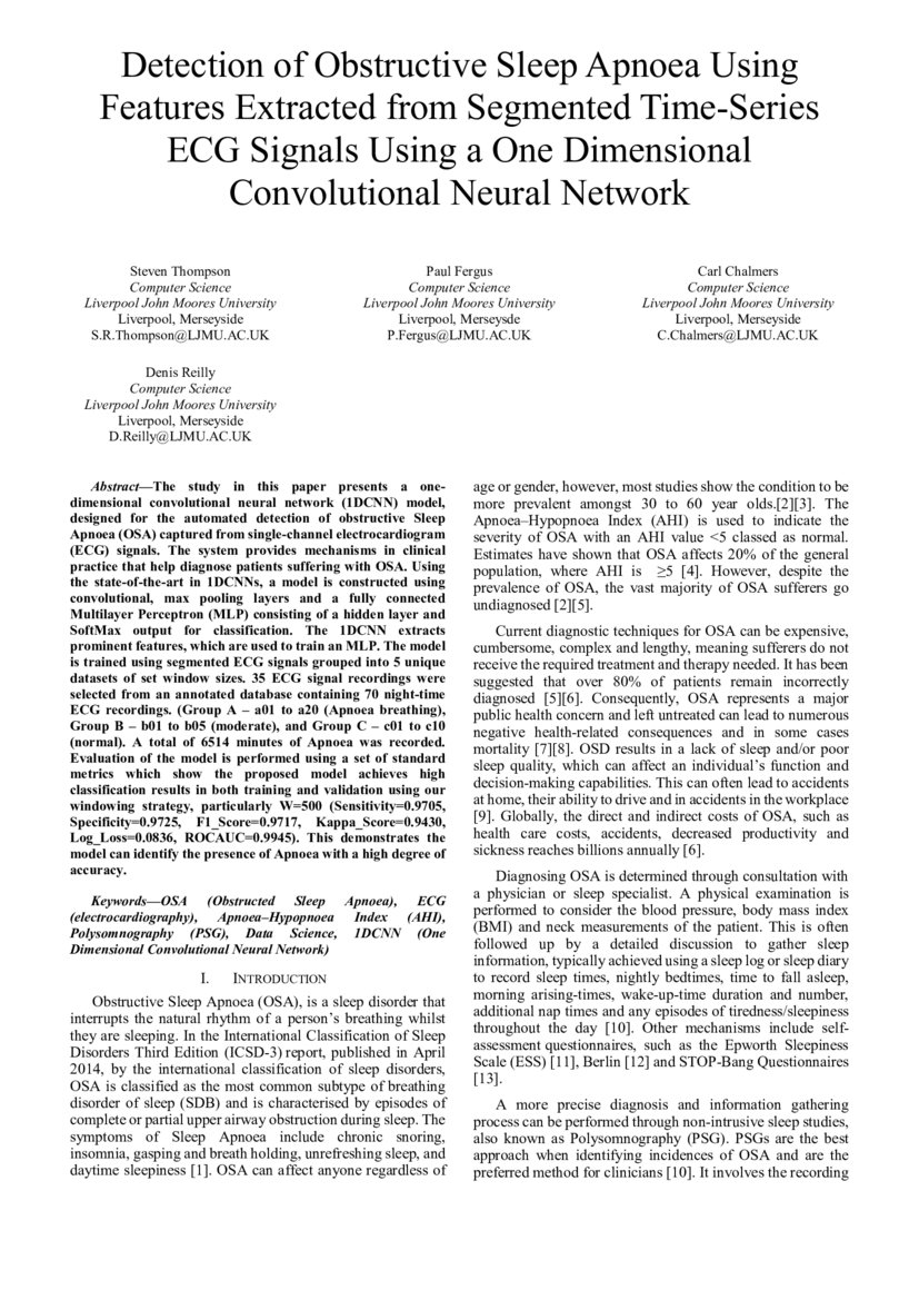 Detection Of Obstructive Sleep Apnoea Using Features Extracted From