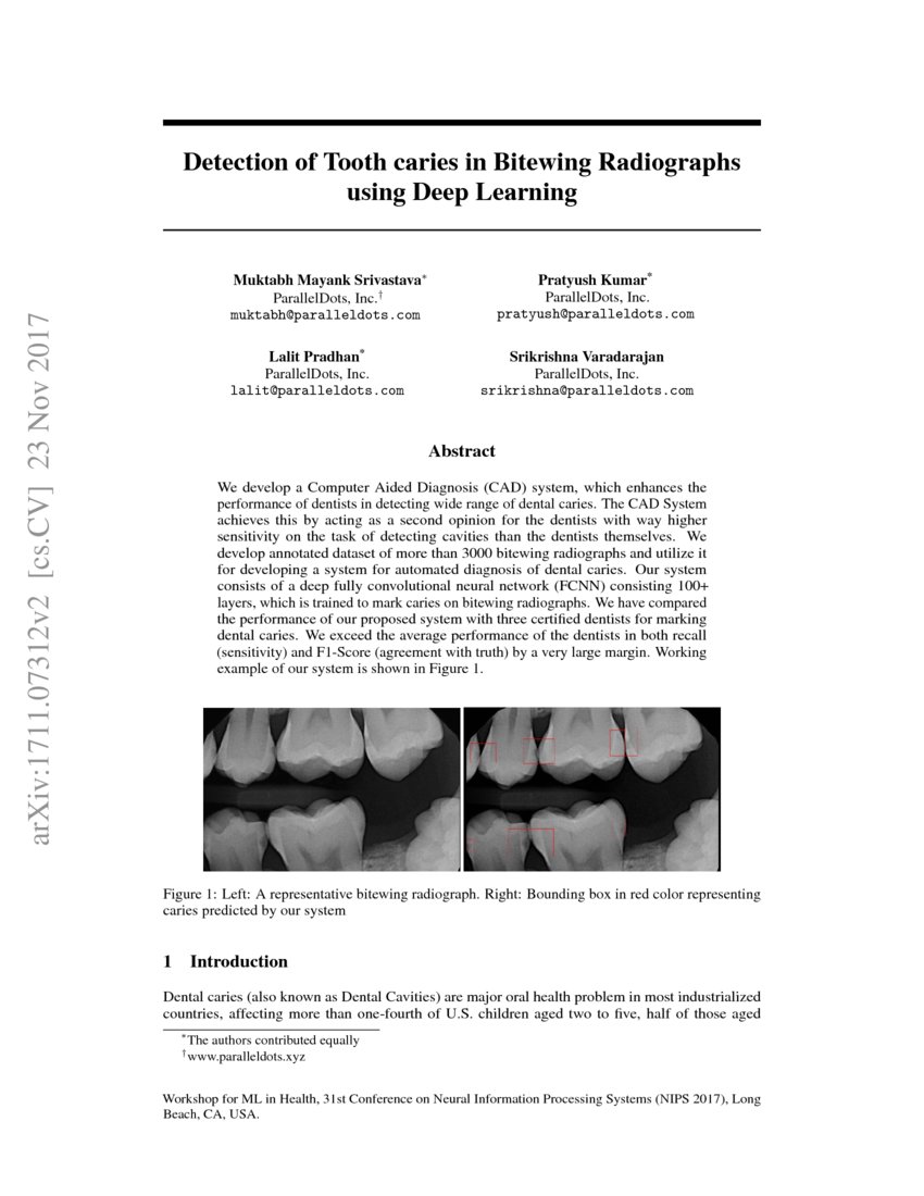 Detection Of Tooth Caries In Bitewing Radiographs Using Deep Learning Deepai