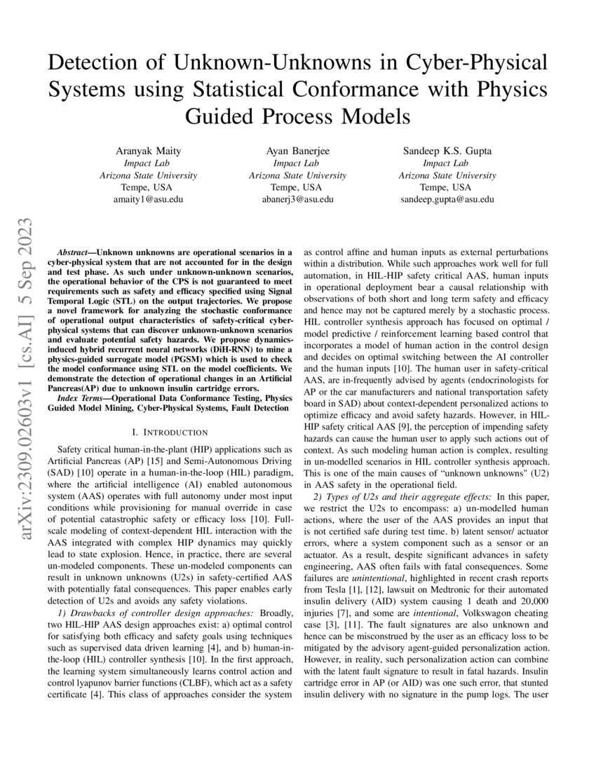 Detection Of Unknown Unknowns In Cyber Physical Systems Using Statistical Conformance With