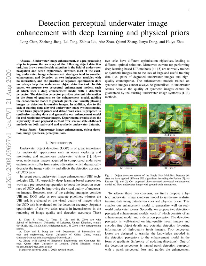 Detection perceptual underwater image enhancement with deep learning ... Detection perceptual underwater image enhancement with deep learning ...