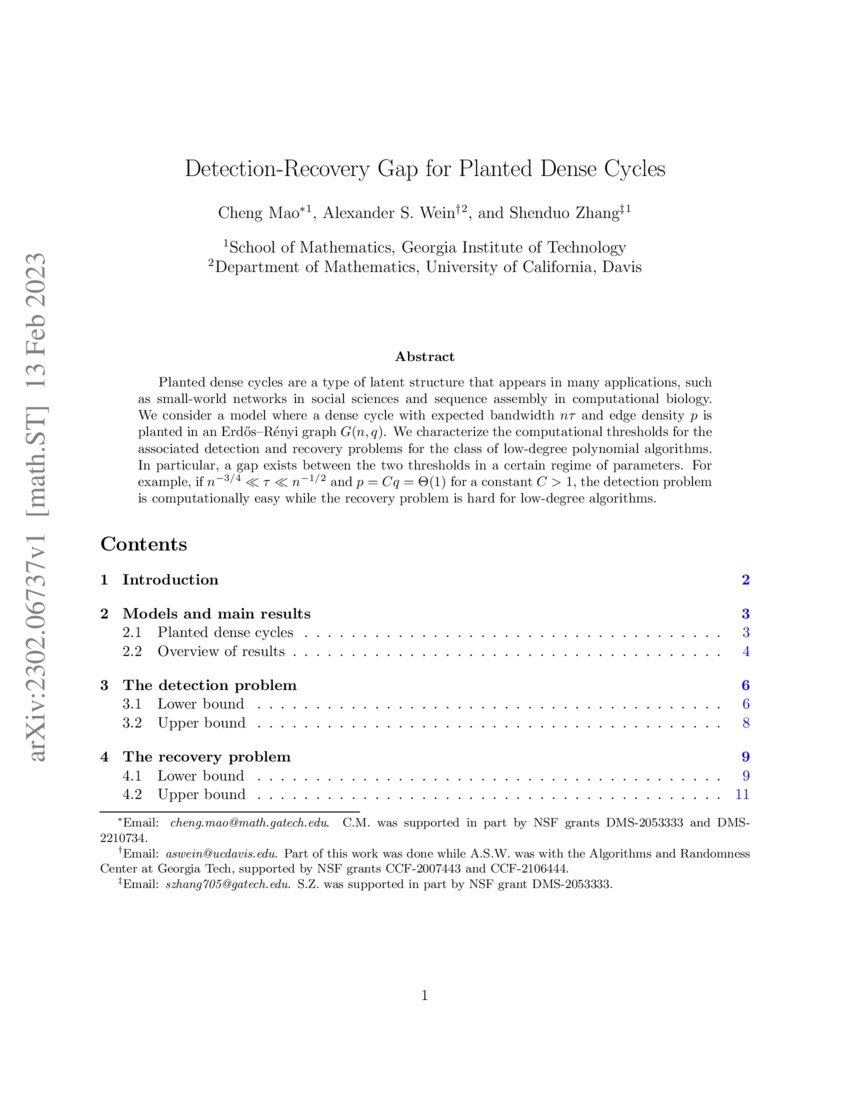 Detection Recovery Gap For Planted Dense Cycles Deepai 