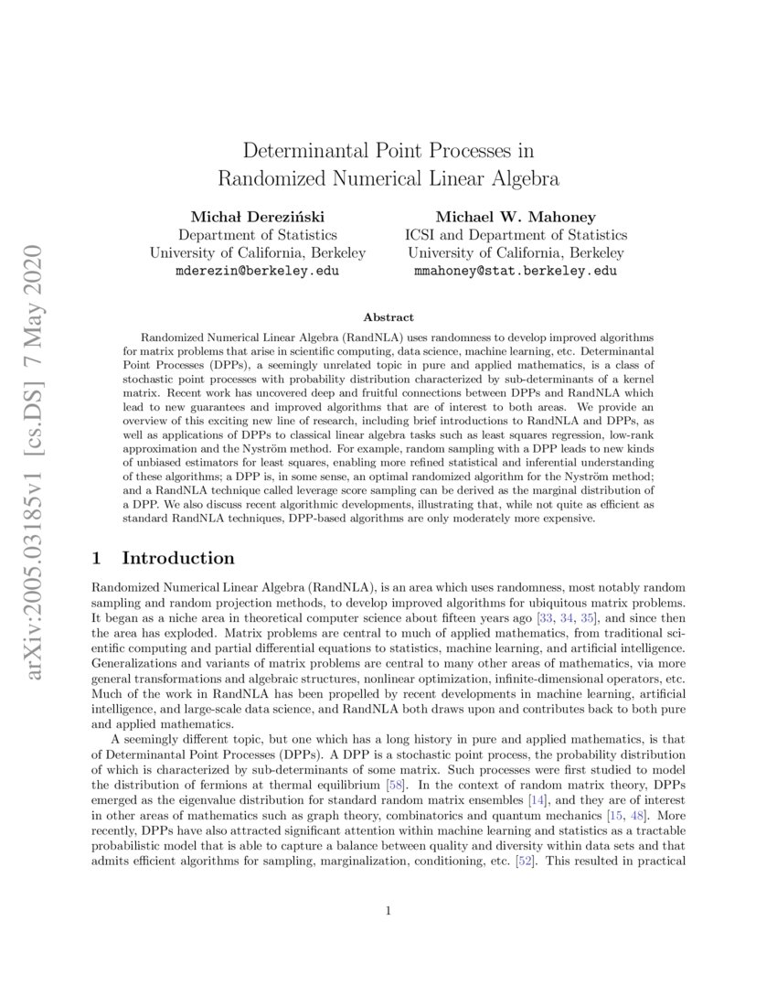 Determinantal Point Processes In Randomized Numerical Linear Algebra Deepai